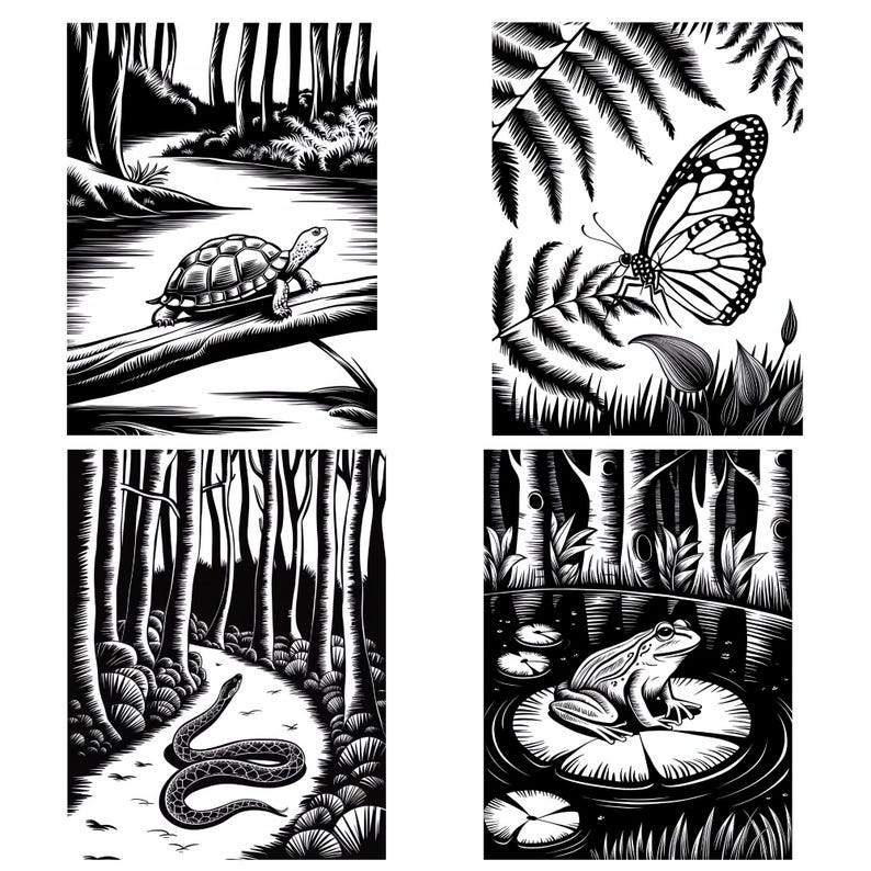 21 Woodland Wildlife Linocut Templates | Forest Animals Printable Art ...