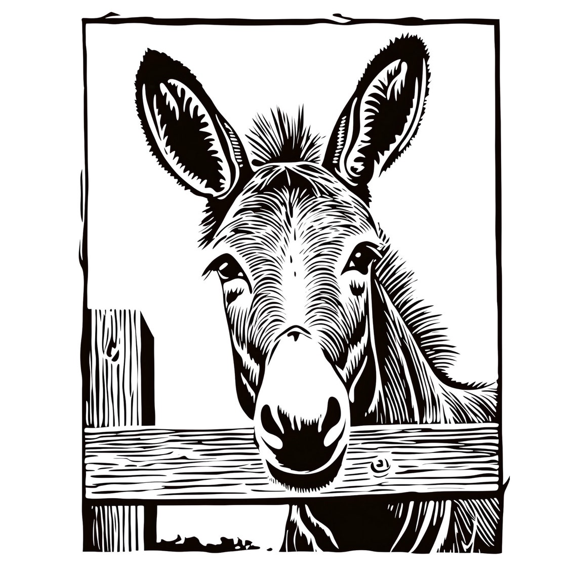 12 Cute Donkeys Linocut Woodcut Tracing Designs - A4 A5 Letter Sizes ...