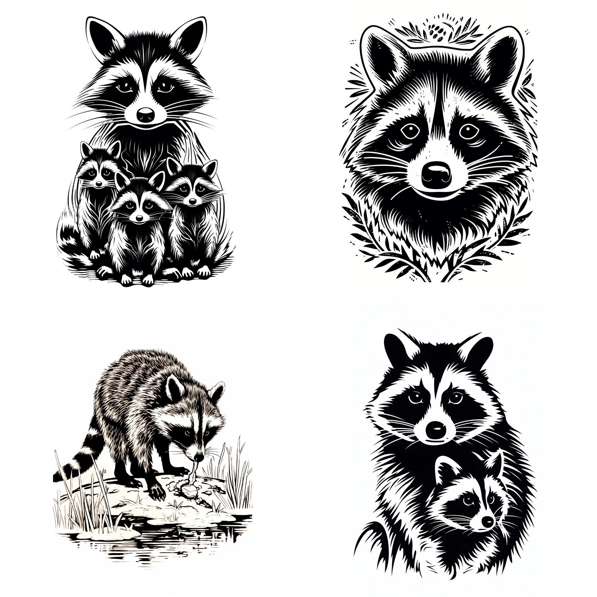 21 Raccoons Linocut Woodcut Tracing Template Designs A4 A5 A6 & US ...