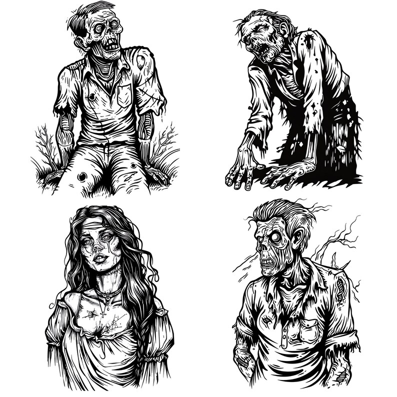 21 Zombie Horror Linocut Woodcut Tracing Template Design - A4 A5 A6 ...