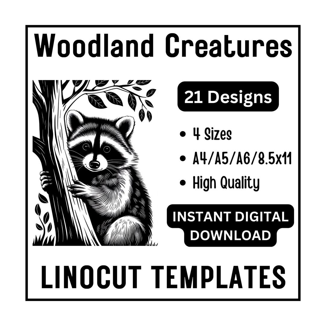 21 Woodland Wildlife Linocut Templates | Forest Animals Printable Art ...