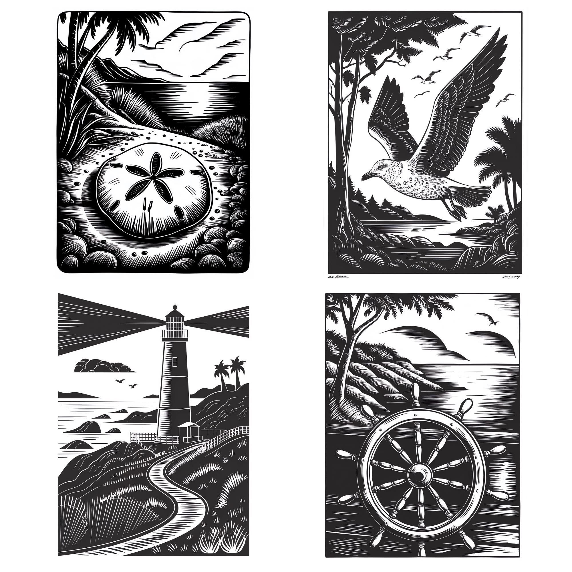 21 Ocean & Beach Linocut Templates | Seascape Coastal Designs ...