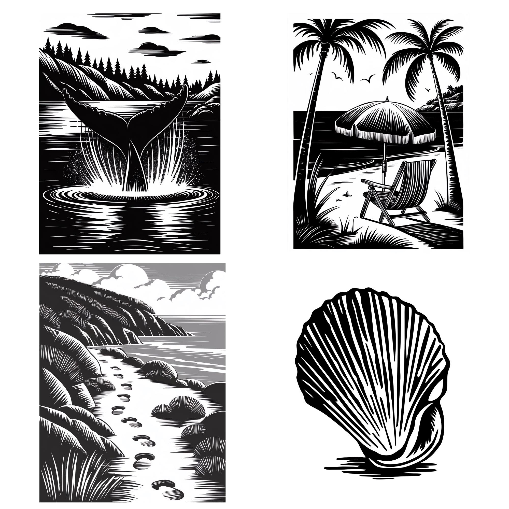 21 Ocean & Beach Linocut Templates | Seascape Coastal Designs ...