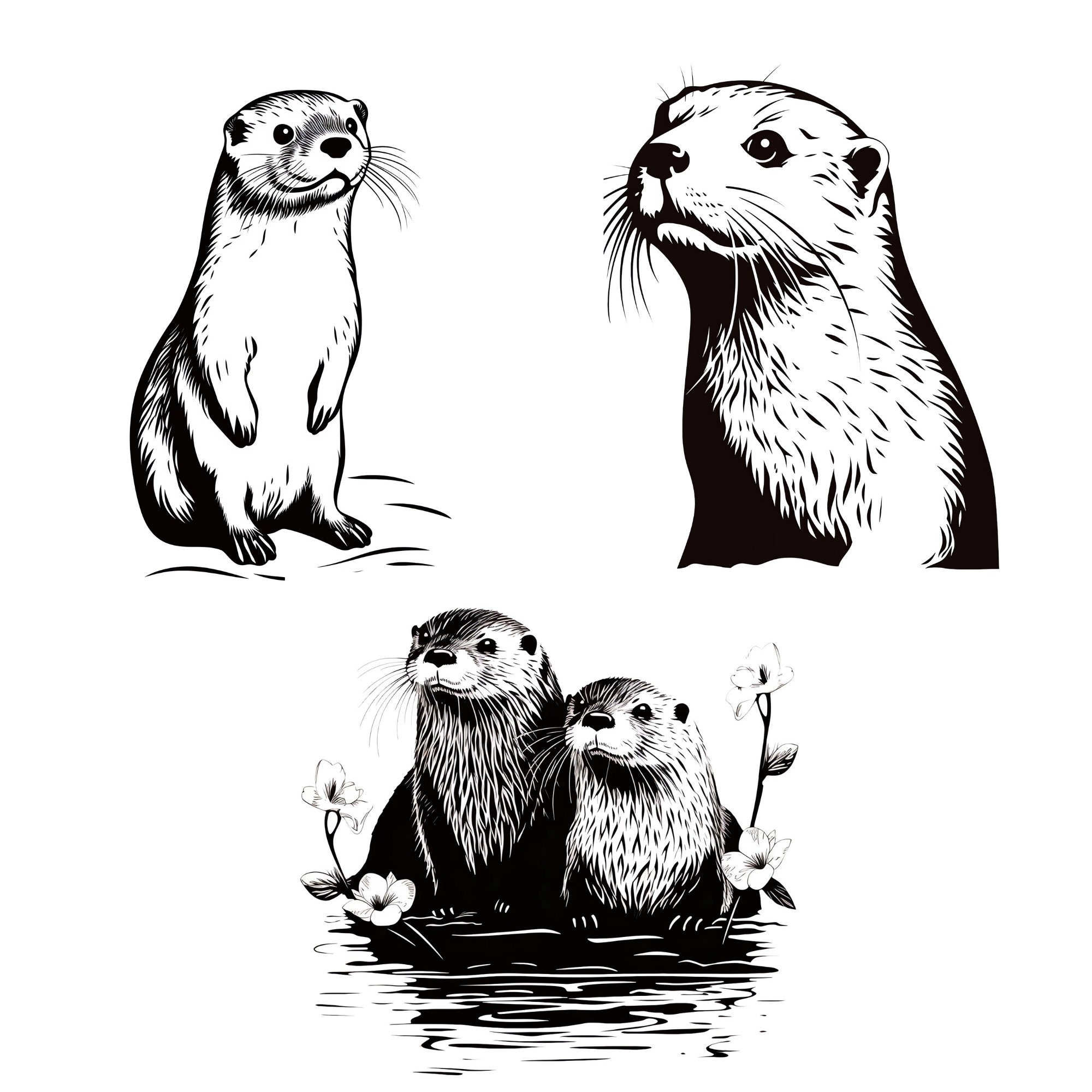 15 Otter Linocut Woodcut Tracing Designs - A4 A5 A6 & US Letter Size ...