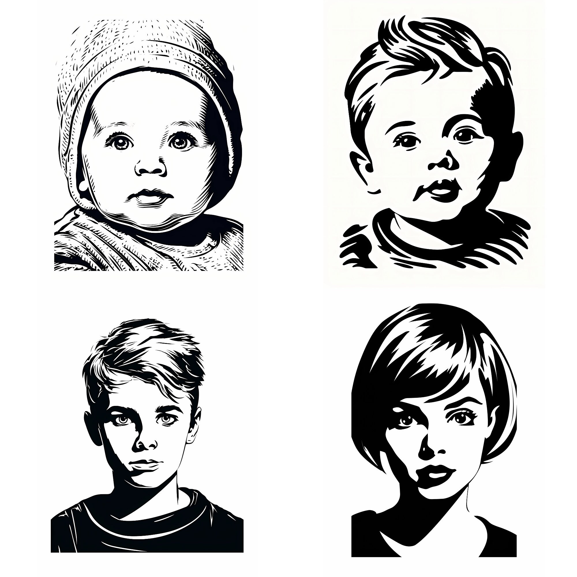 12 Human Face Linocut Woodcut Tracing Designs A4 A5 Letter Sizes JPG ...