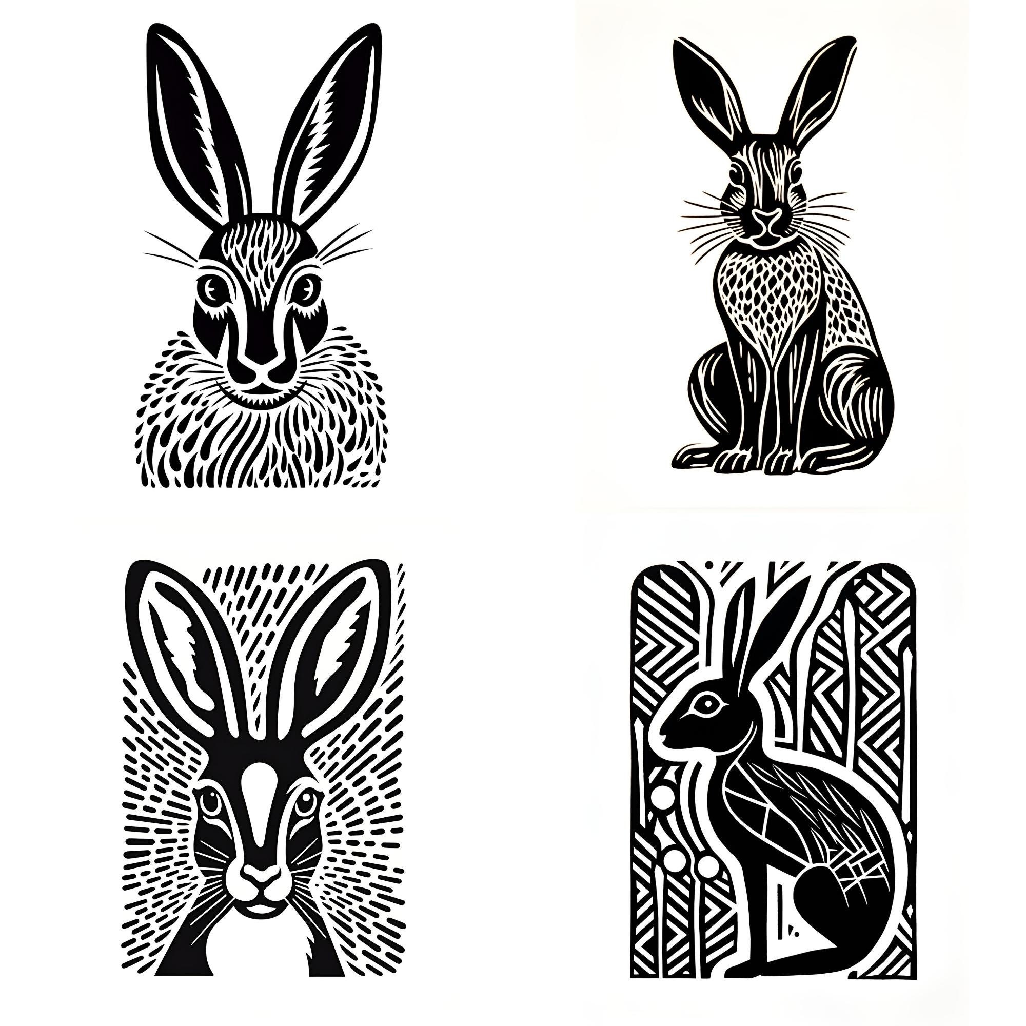 12 Abstract Wildlife Hare Linocut Woodcut Tracing Designs - A4 A5 ...