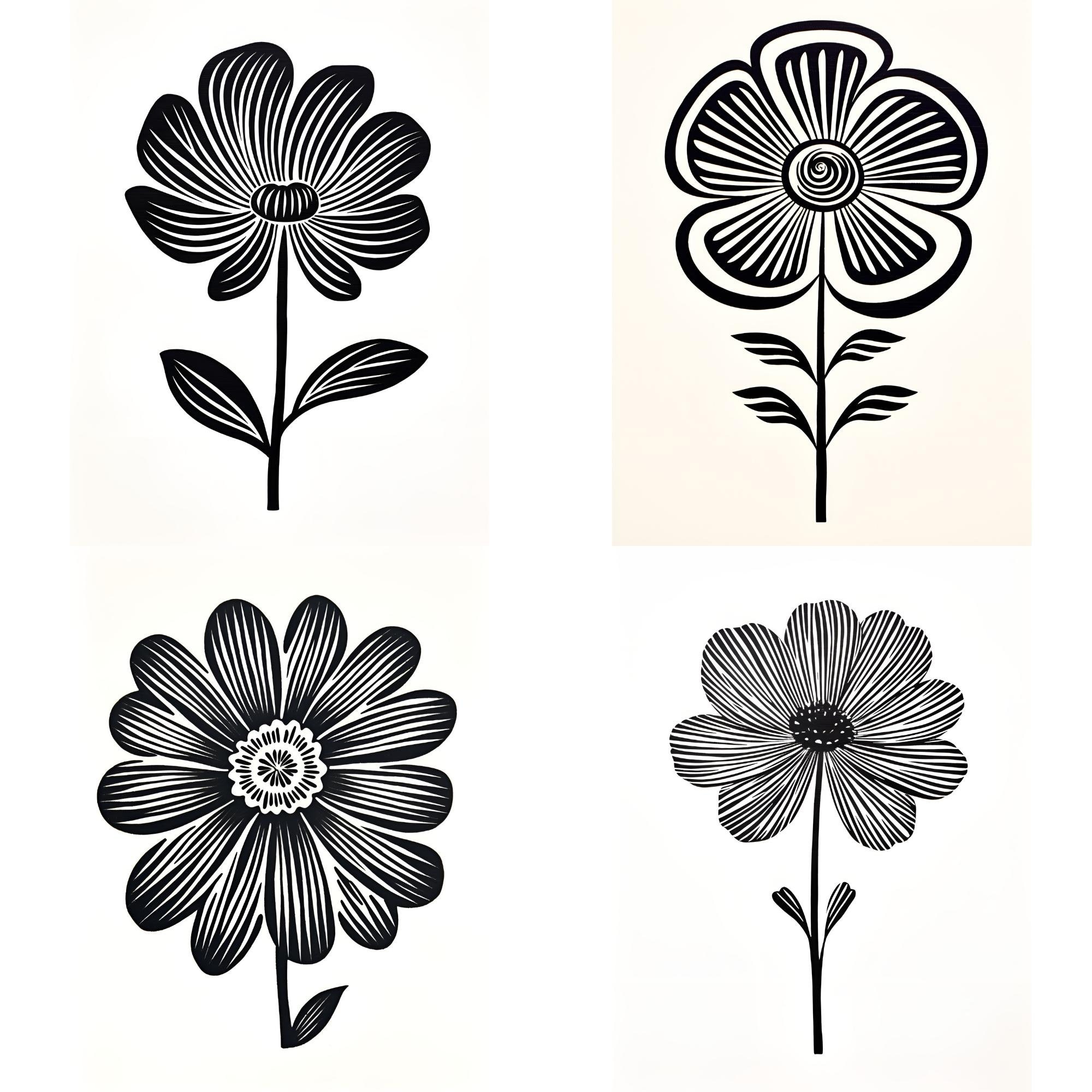 12 Simple Daisy Flowers Linocut Woodcut Tracing Designs - A5/a4/8.5x11 ...