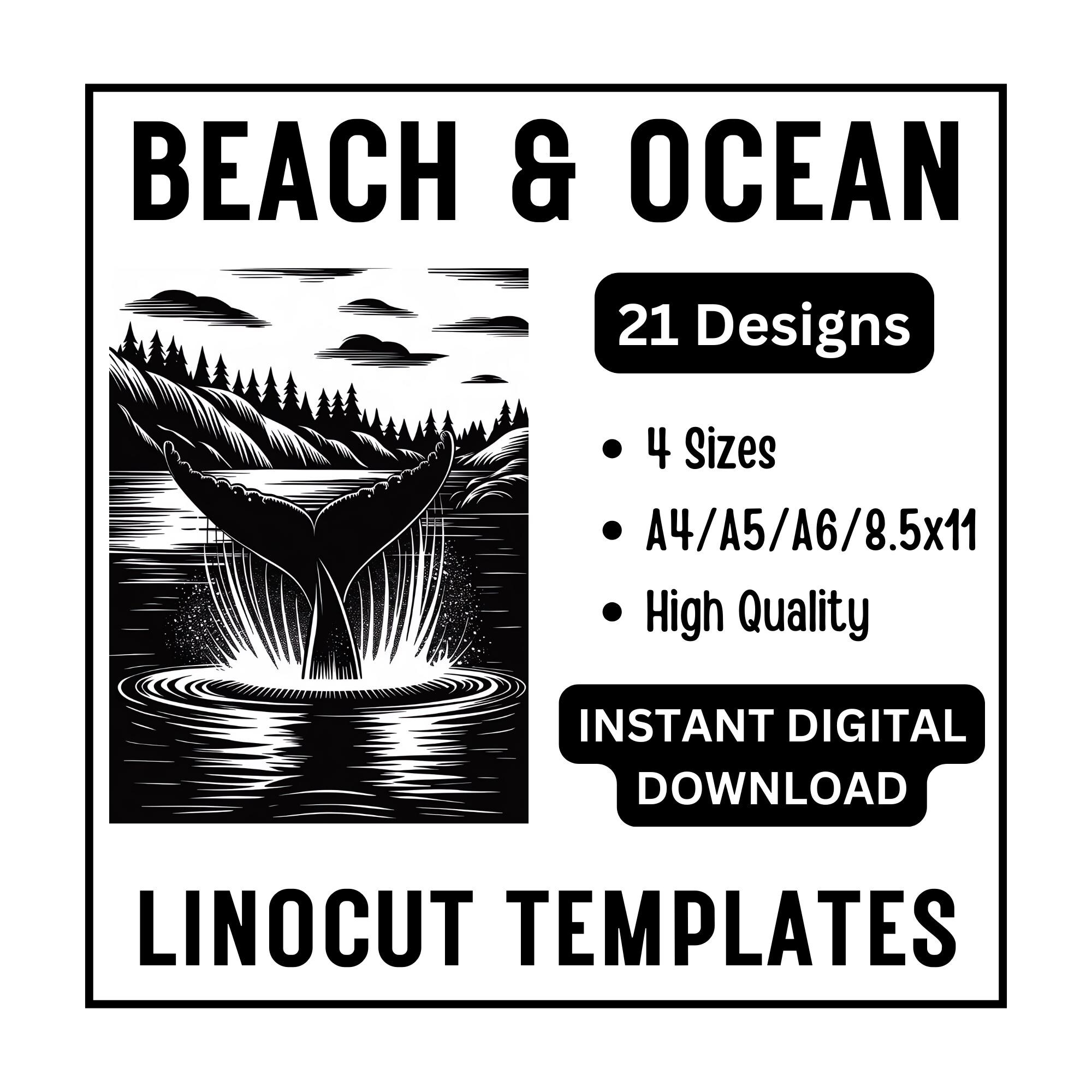 21 Ocean & Beach Linocut Templates | Seascape Coastal Designs ...