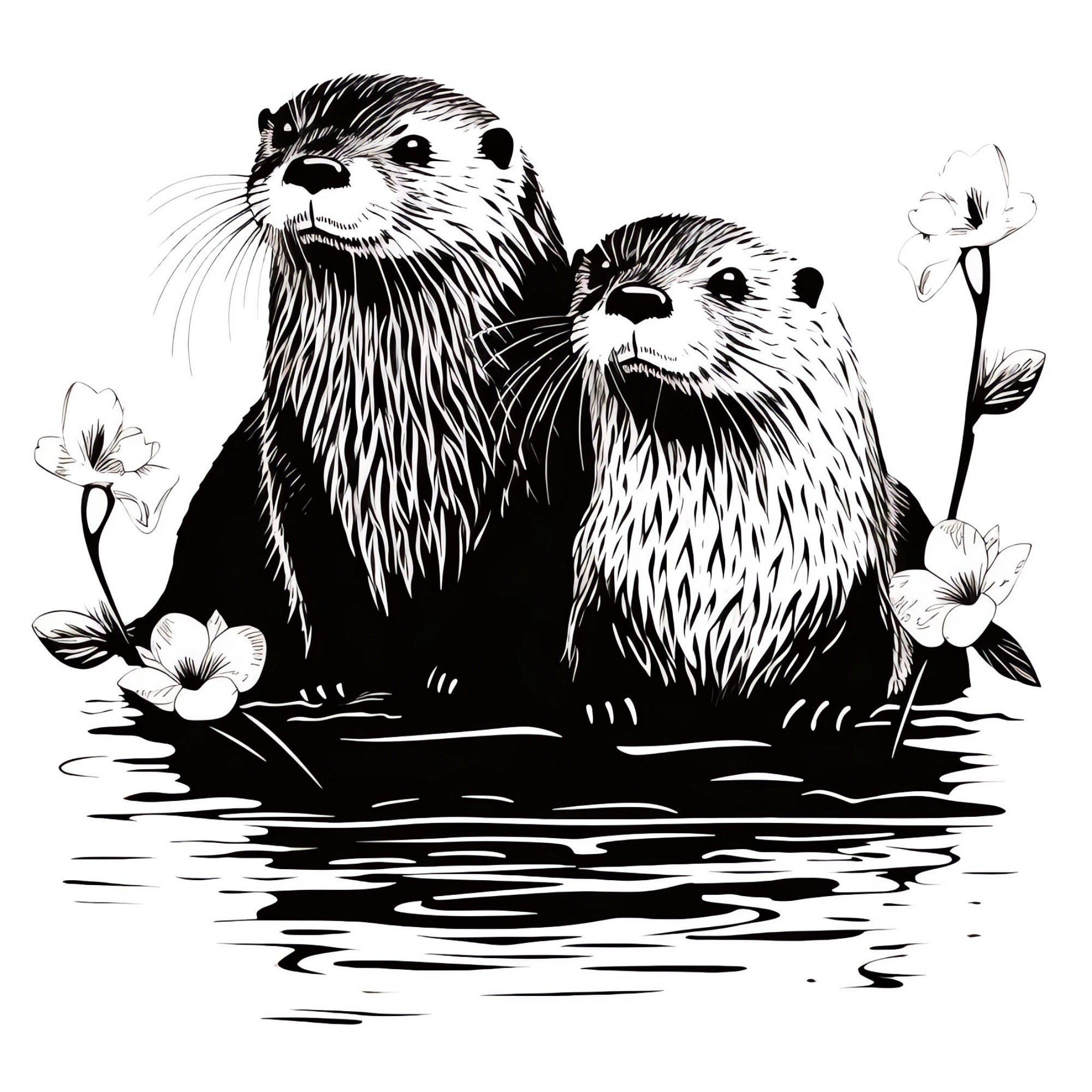 15 Otter Linocut Woodcut Tracing Designs - A4 A5 A6 & US Letter Size ...