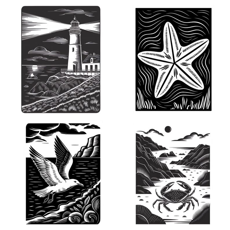 21 Ocean & Beach Linocut Templates | Seascape Coastal Designs ...