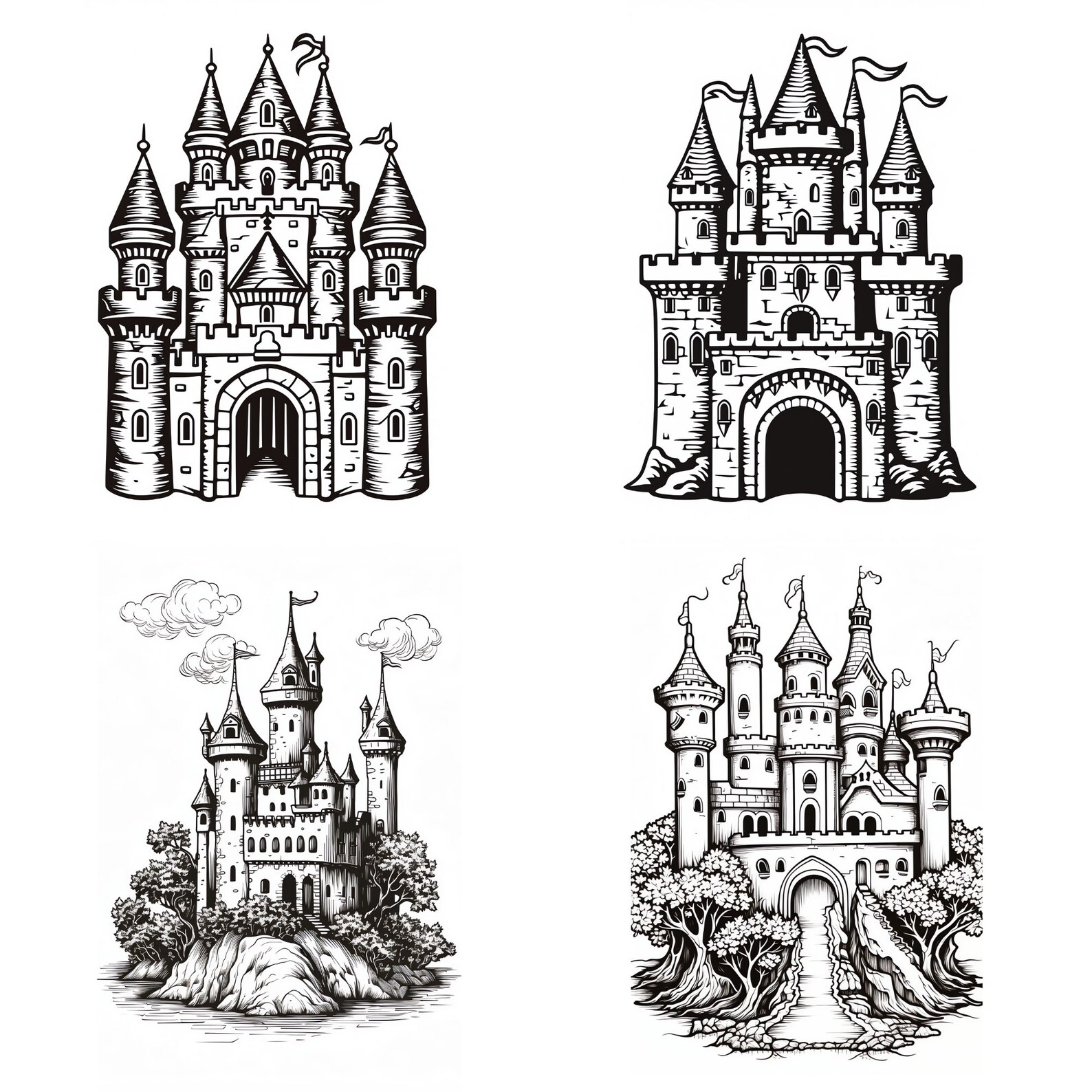21 Fantasy Castle Linocut Woodcut Tracing Template Designs - A4 A5 A6 ...