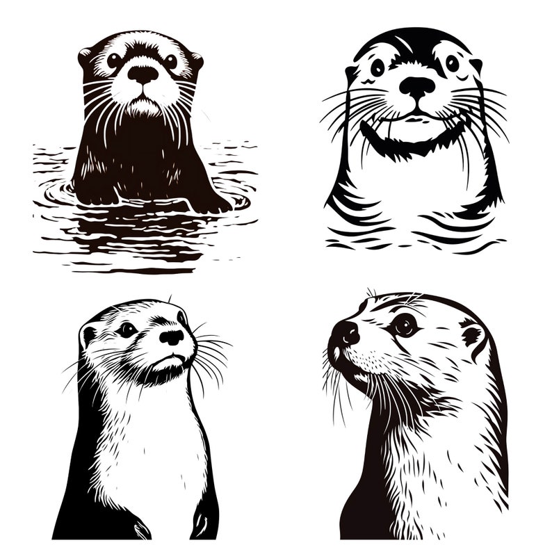 15 Otter Linocut Woodcut Tracing Designs - A4 A5 A6 & US Letter Size ...