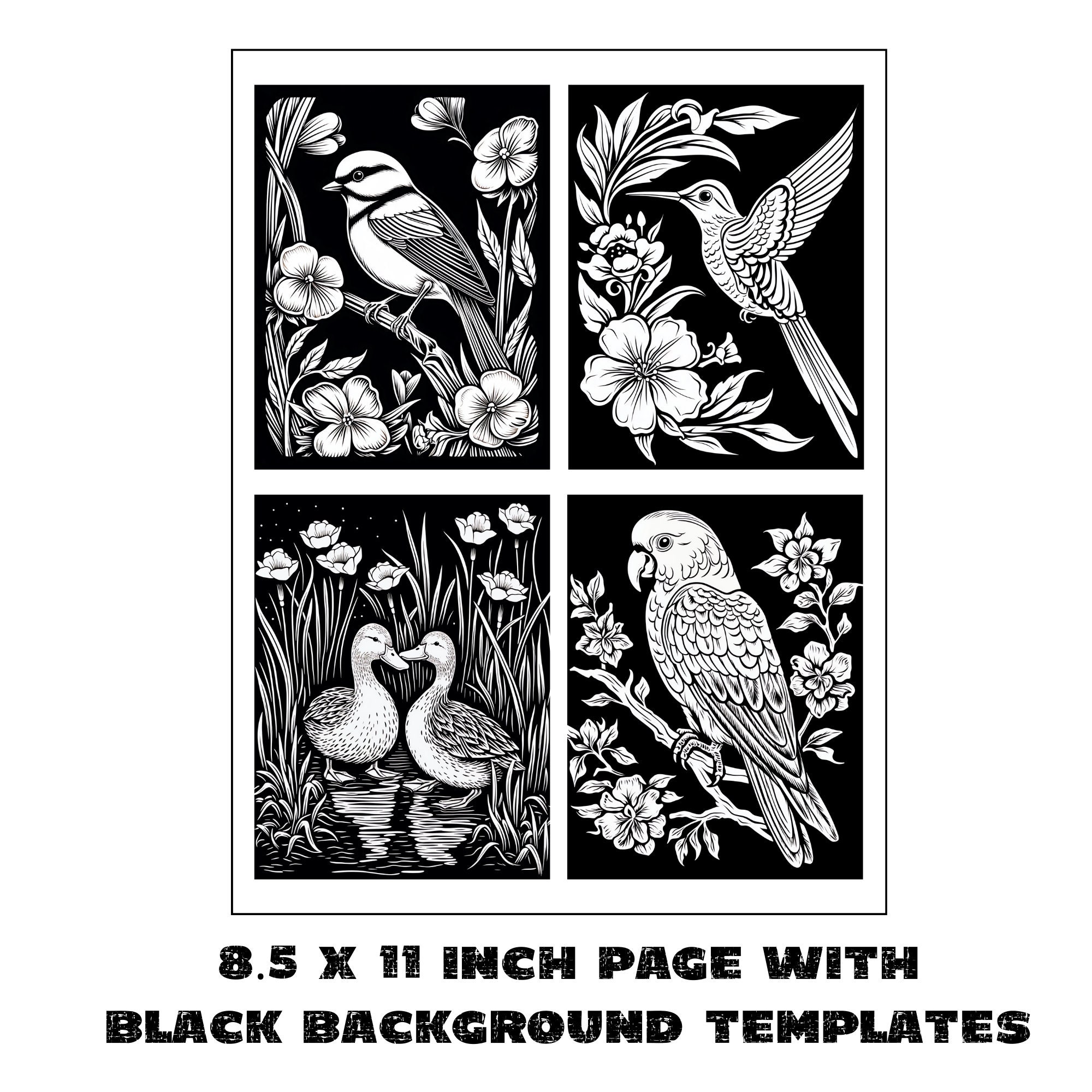 40 PAGES Linocut Tracing Templates Animals & Nature Birds, Botanicals ...