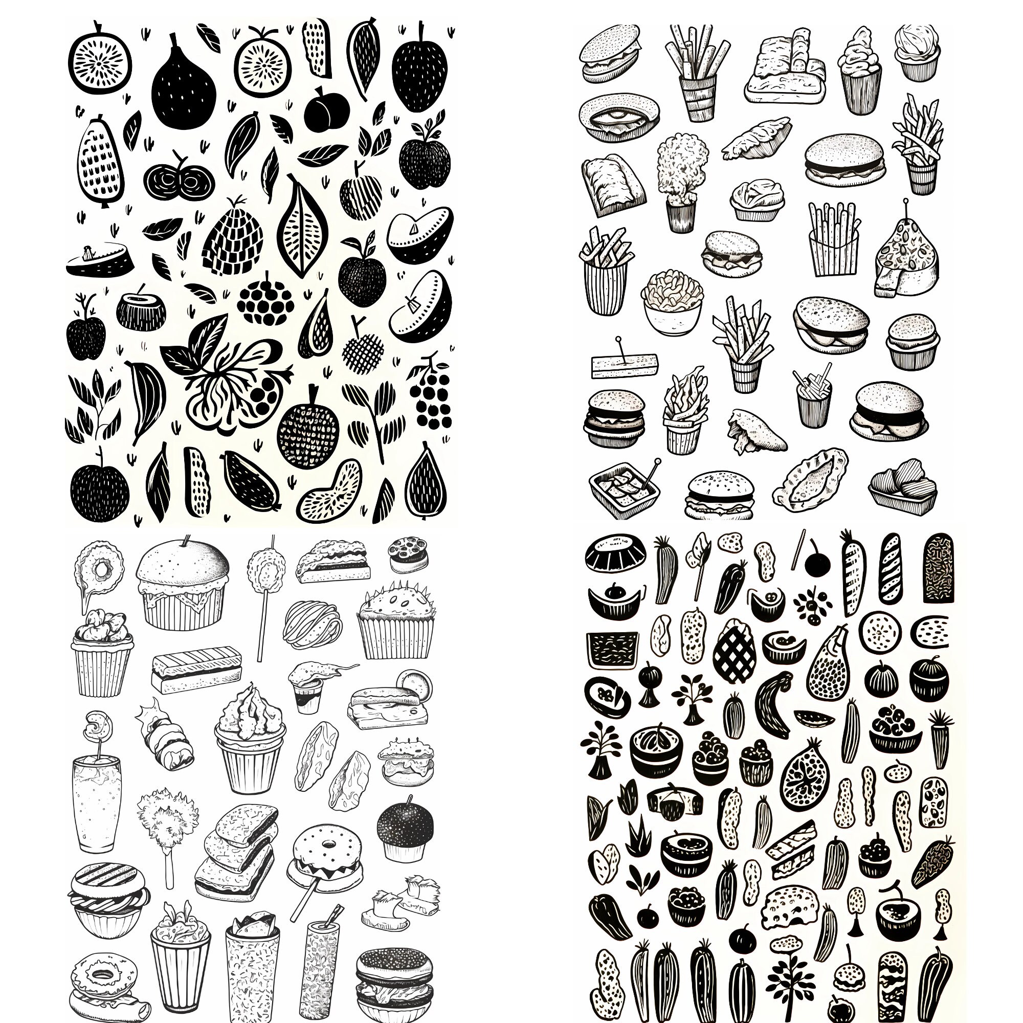 20 Pages of Food & Drink Small Icons for Linocut Woodcut Tracing A4 A5 ...