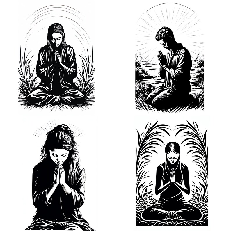 21 Prayers Praying Pray Linocut Woodcut Tracing Designs - A4 A5 A6 & US ...