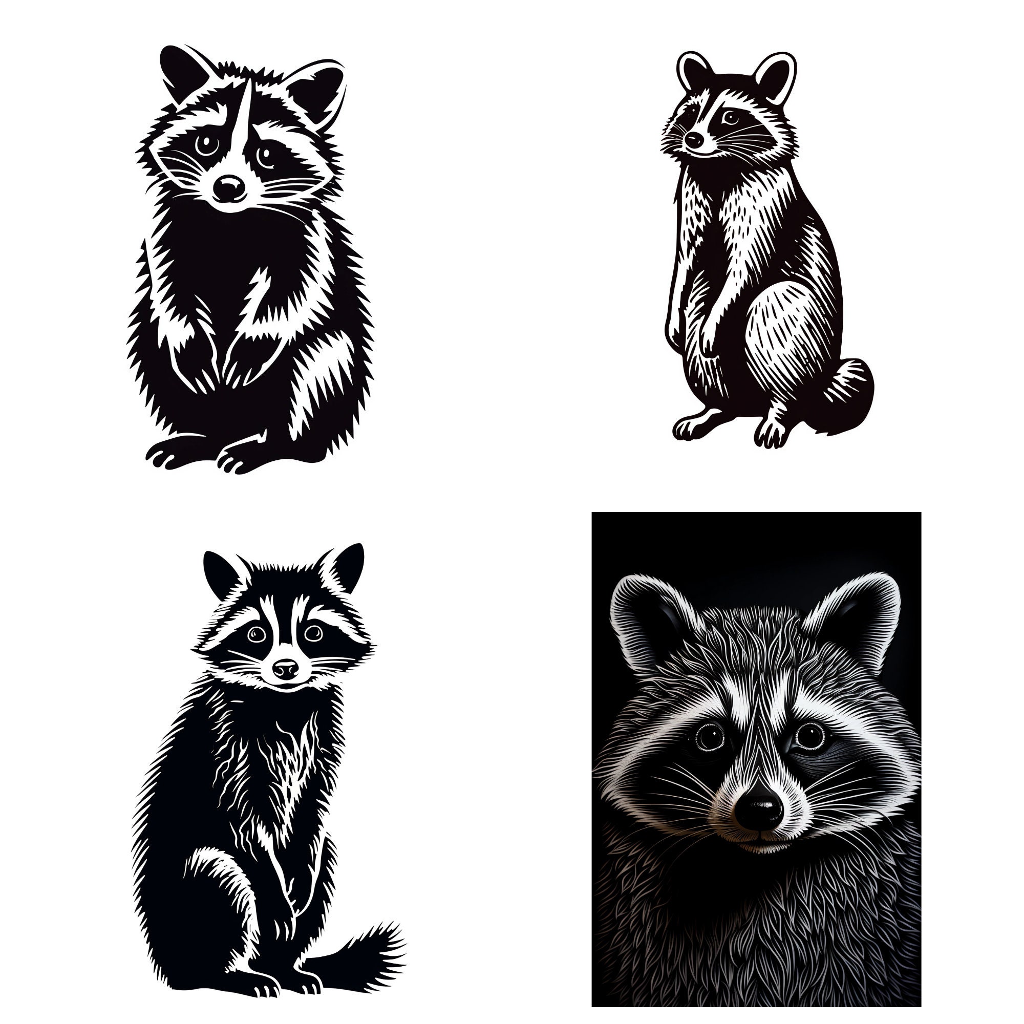 21 Raccoons Linocut Woodcut Tracing Template Designs A4 A5 A6 & US ...