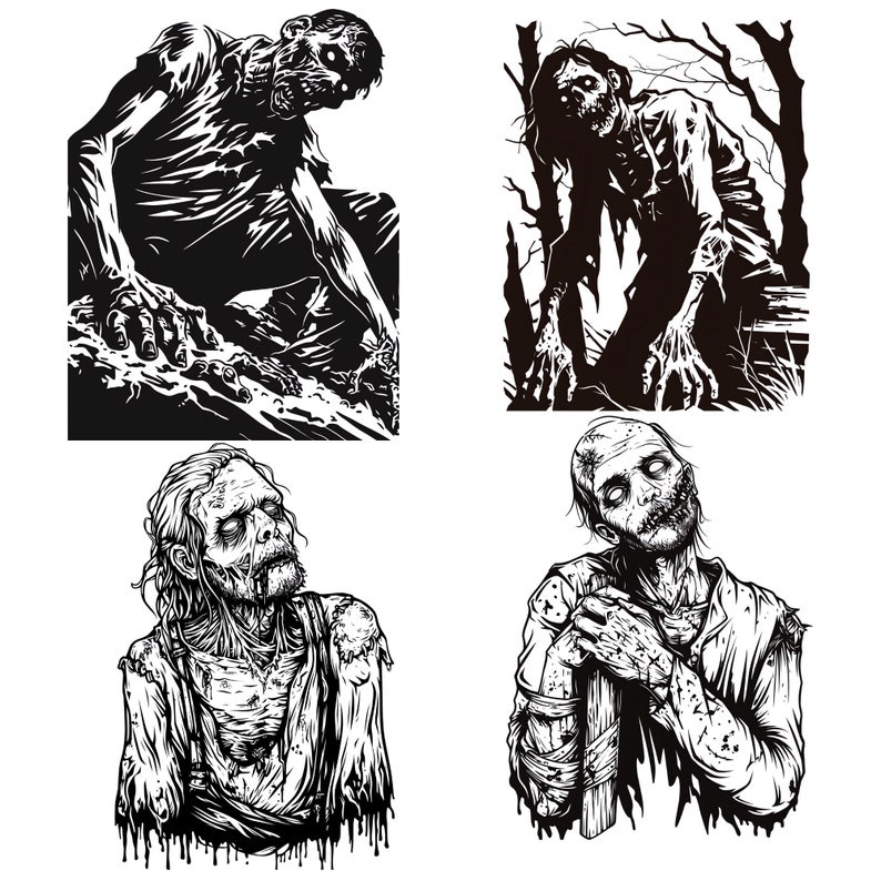 21 Zombie Horror Linocut Woodcut Tracing Template Design - A4 A5 A6 ...
