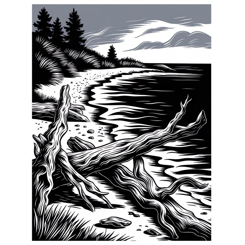 21 Ocean & Beach Linocut Templates | Seascape Coastal Designs ...