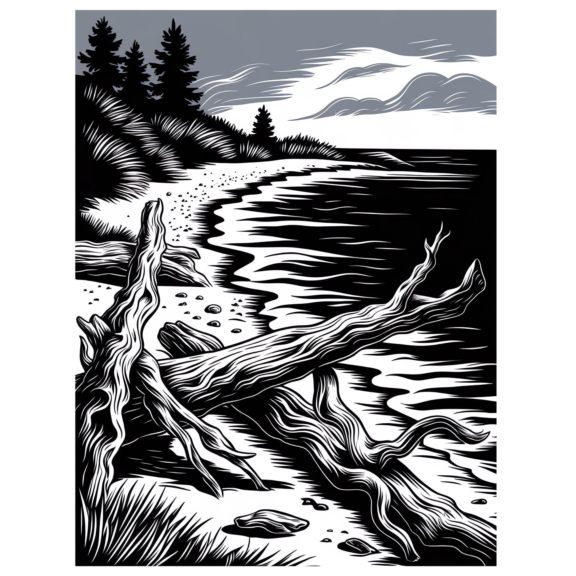 21 Ocean & Beach Linocut Templates | Seascape Coastal Designs ...