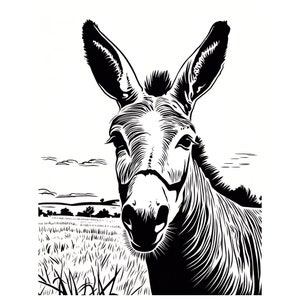 12 Cute Donkeys Linocut Woodcut Tracing Designs - A4 A5 Letter Sizes ...