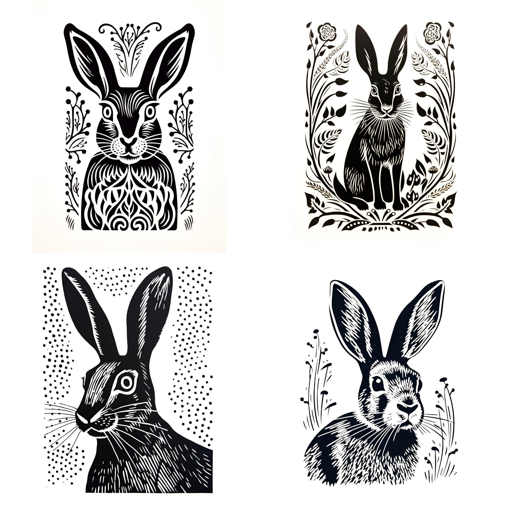 12 Abstract Wildlife Hare Linocut Woodcut Tracing Designs - A4 A5 ...