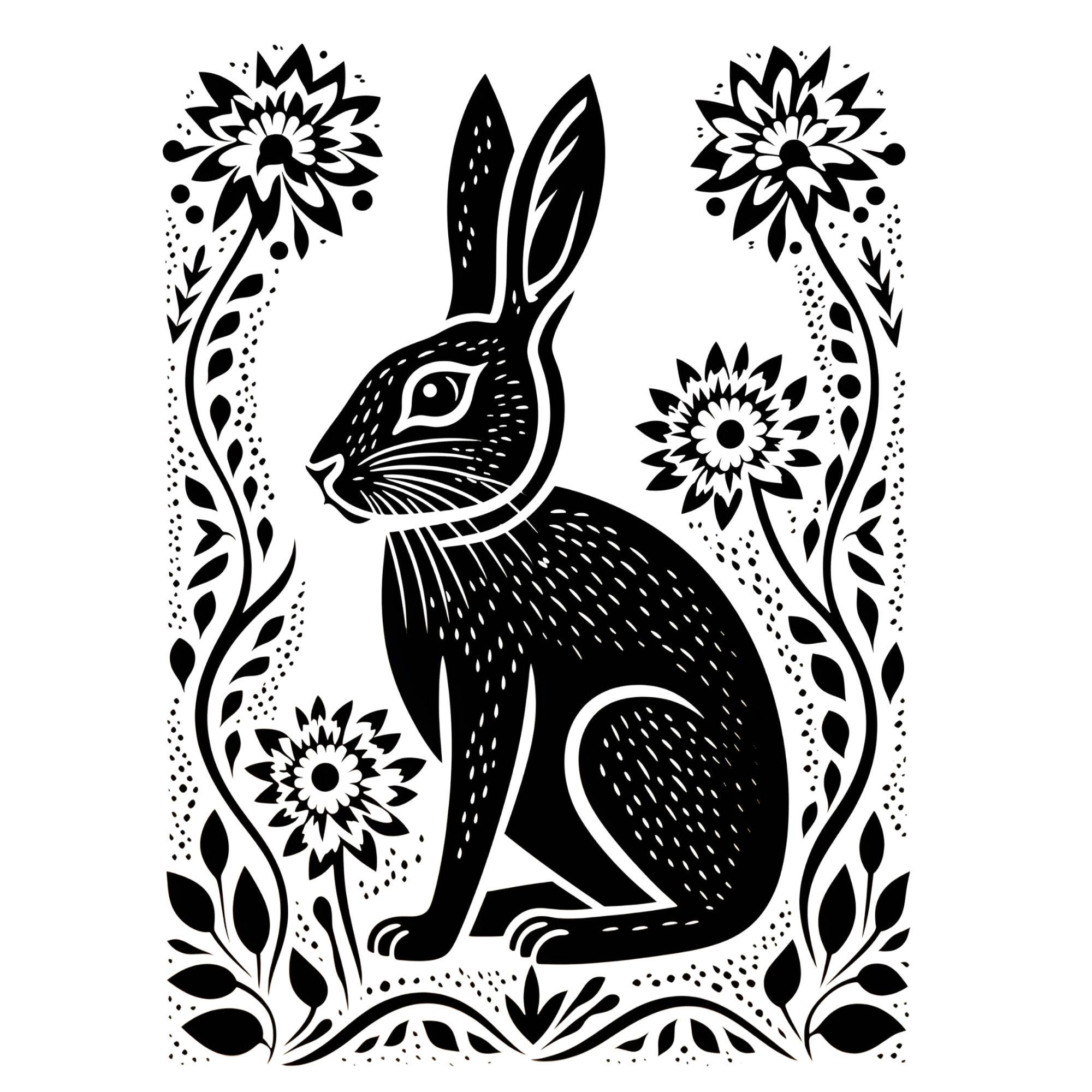 12 Abstract Wildlife Hare Linocut Woodcut Tracing Designs - A4 A5 ...