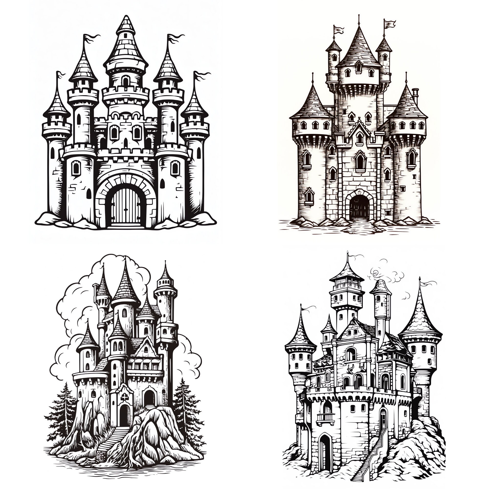 21 Fantasy Castle Linocut Woodcut Tracing Template Designs - A4 A5 A6 ...