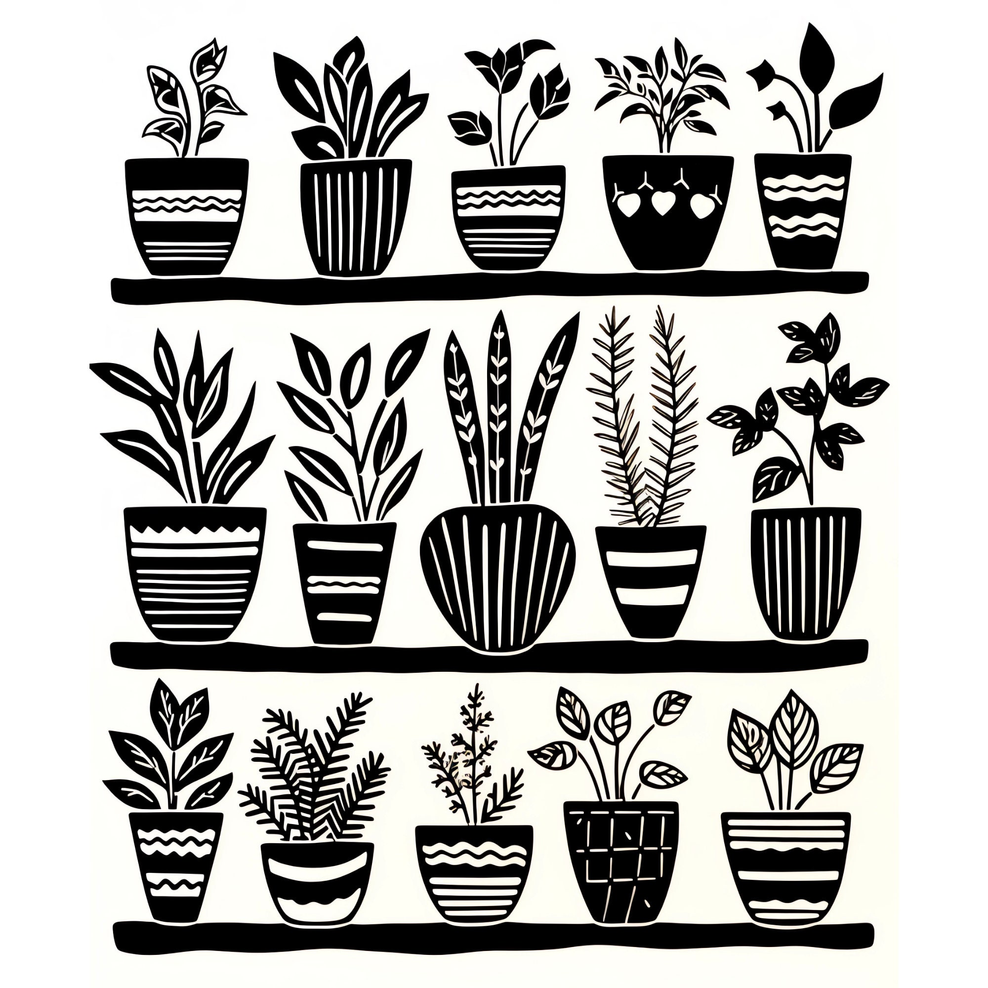 15 Potted Plants Linocut Tracing Designs A4 / A5 / A6 / USA Letter ...