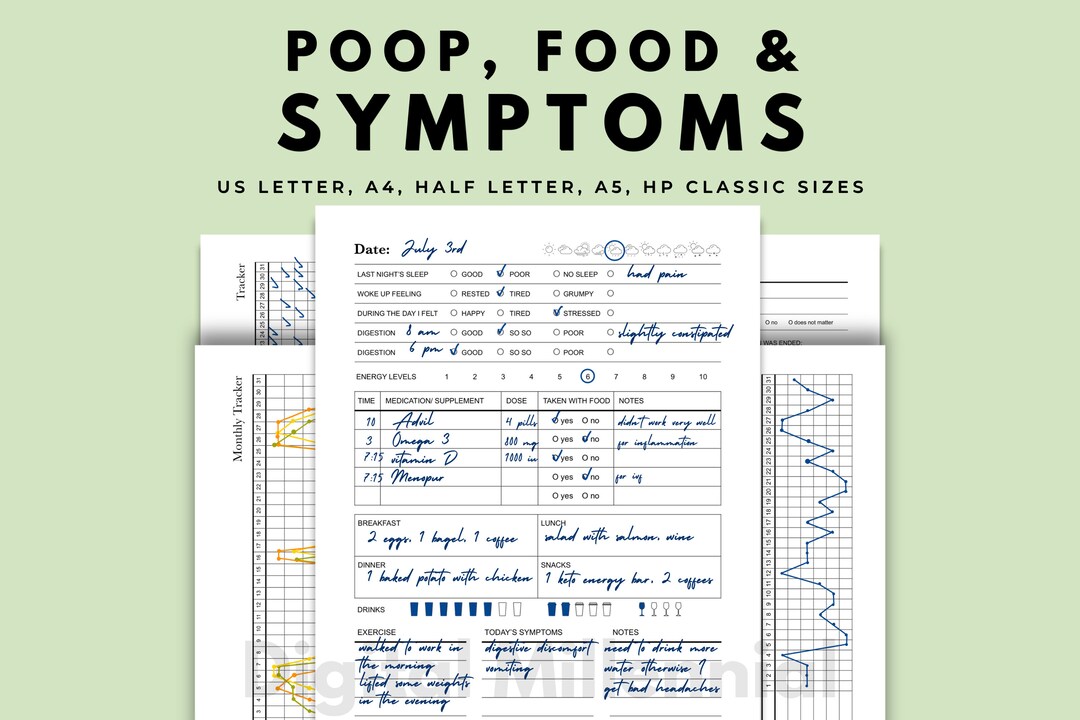 Printable Poop, Food and Symptoms Tracker, Daily Meals and Digestion ...
