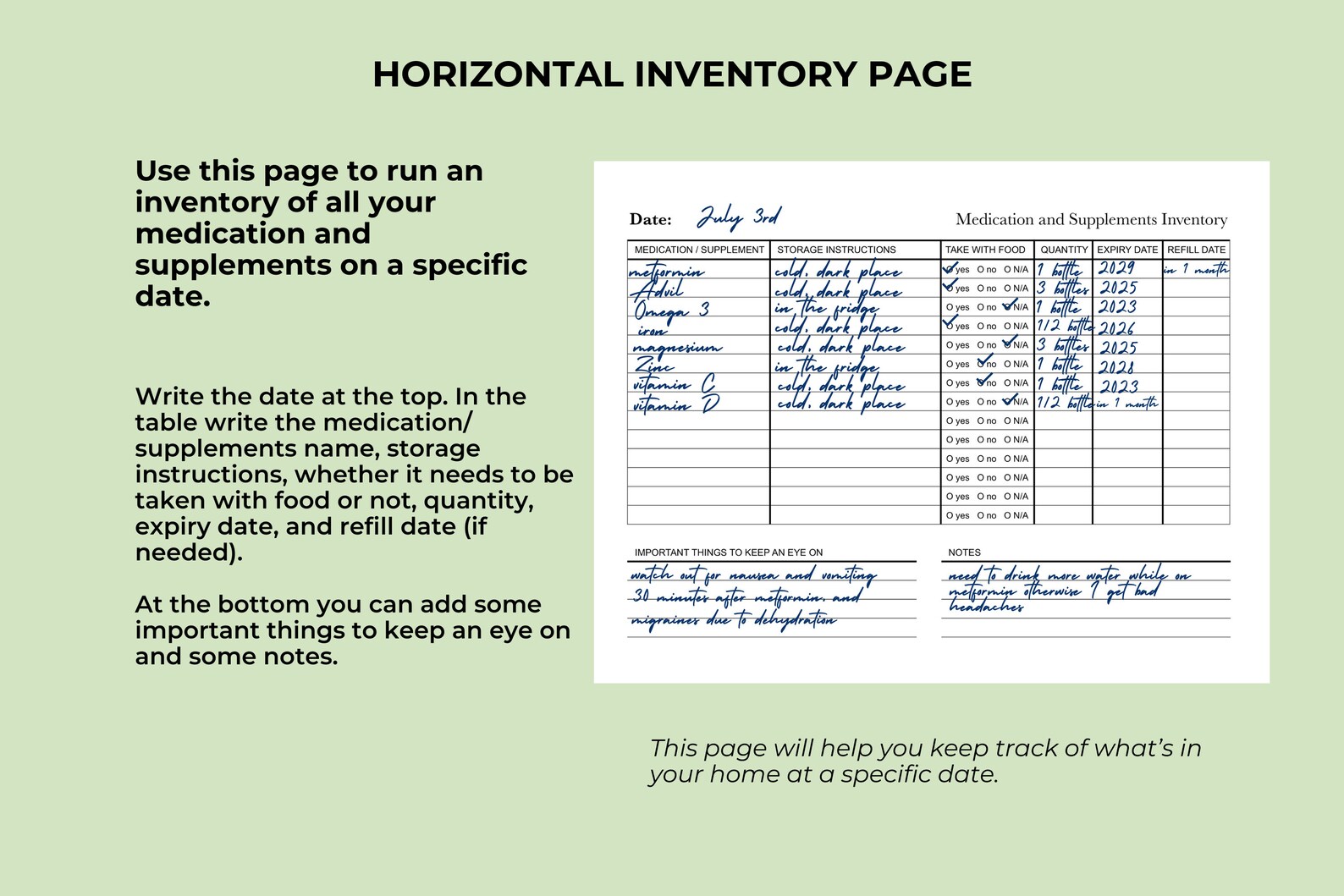 Printable Medication and Supplements Inventory Tracker, Medicine Log ...