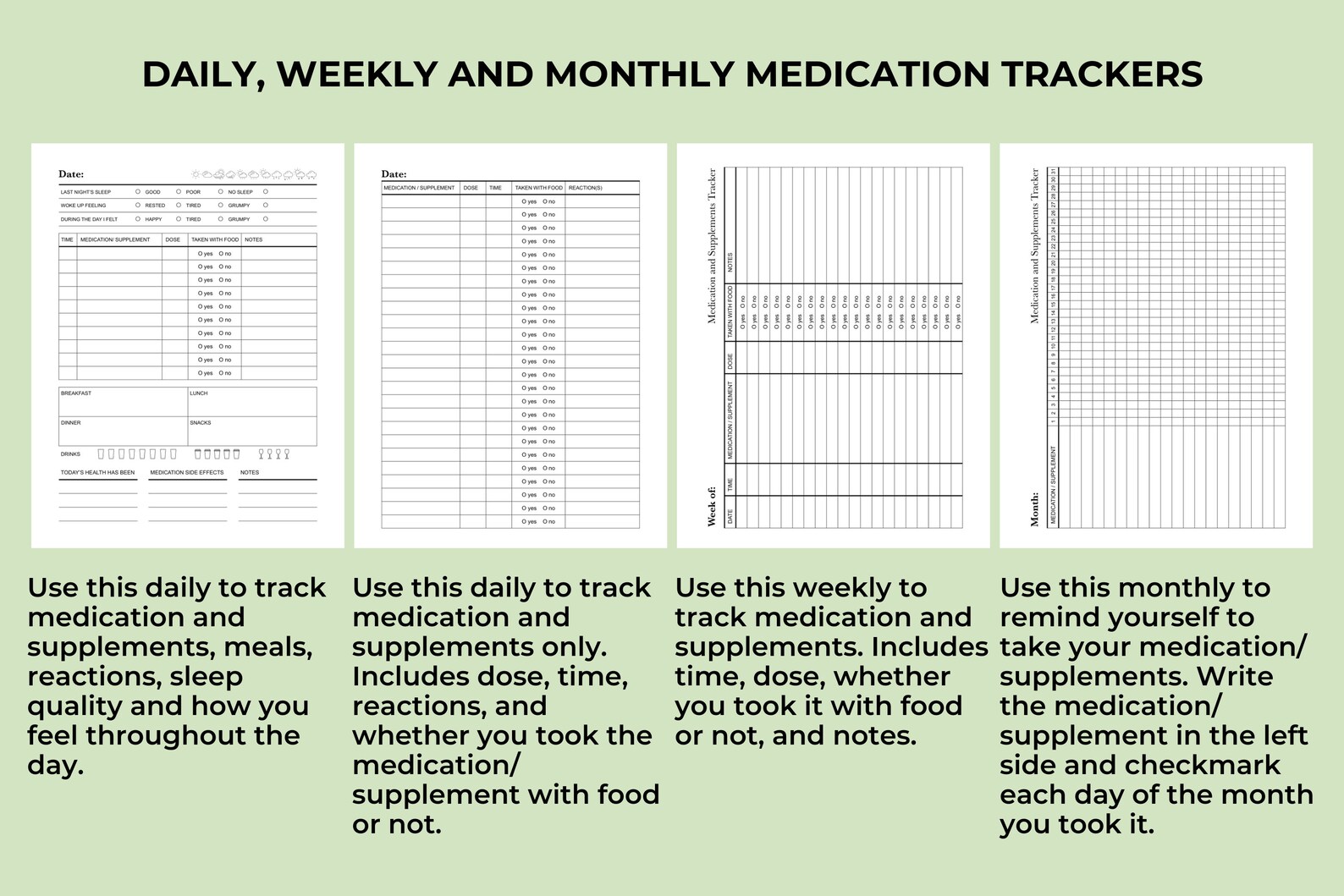 Printable Medication Supplements Bundle: Daily, Weekly, Monthly ...