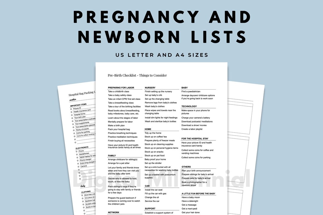 Pregnancy & Newborn Shopping Lists: Fillable Pre-birth Checklists ...