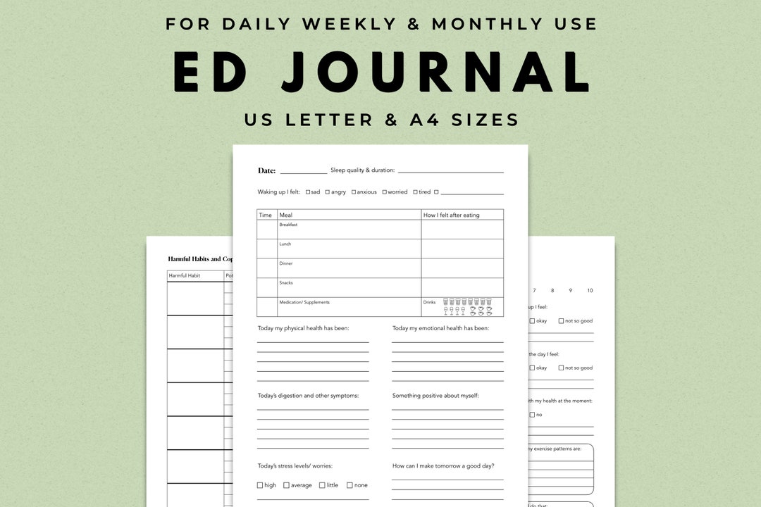 Printable Eating Disorder Recovery Journal for Anorexia, Bulimia ...