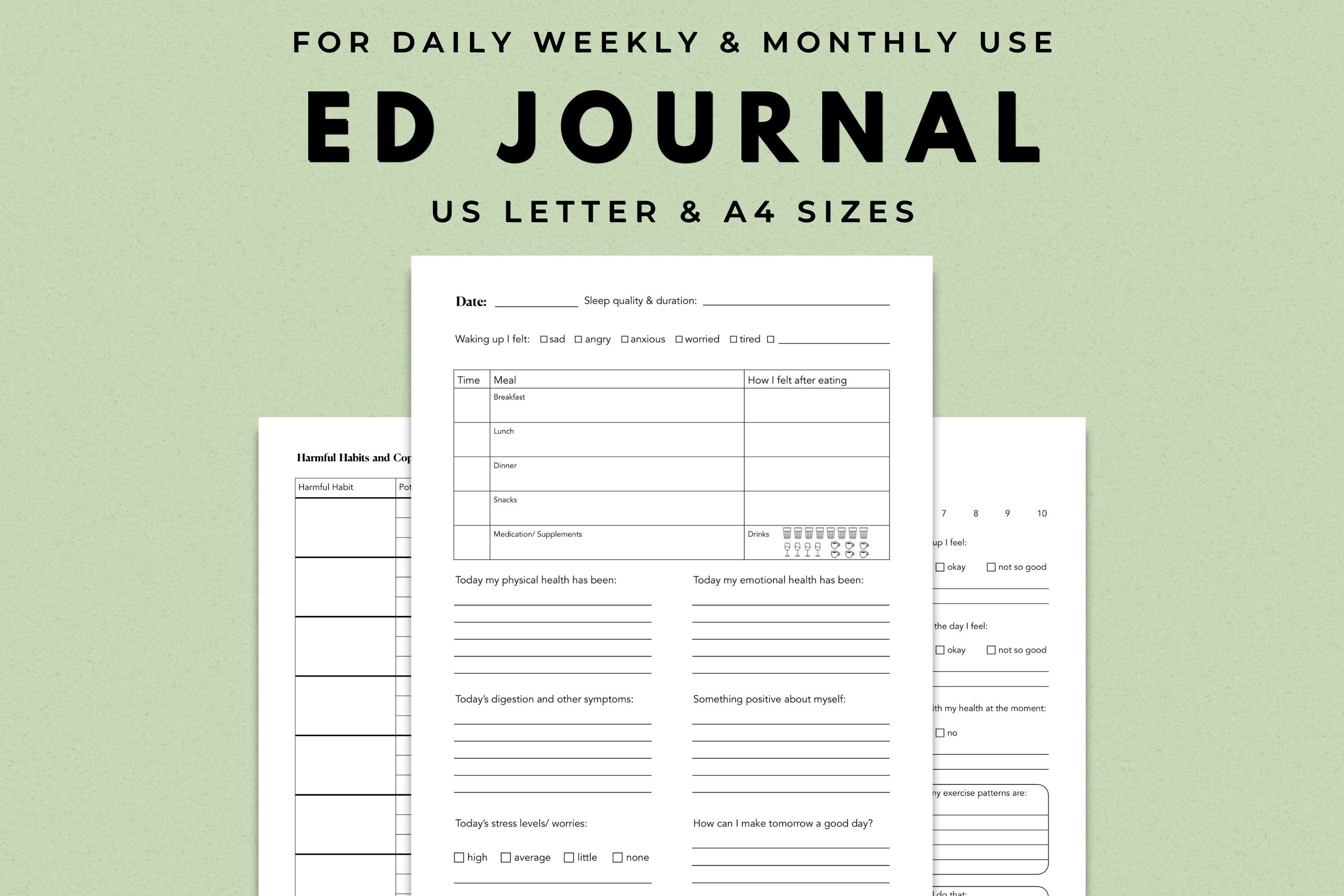 Printable Eating Disorder Recovery Journal for Anorexia, Bulimia ...