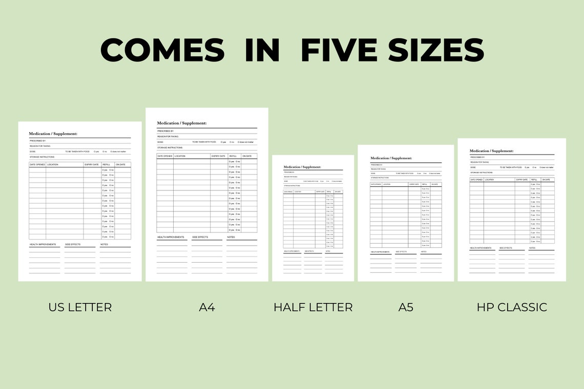 Printable Medication and Supplements Inventory Tracker, Medicine Log ...
