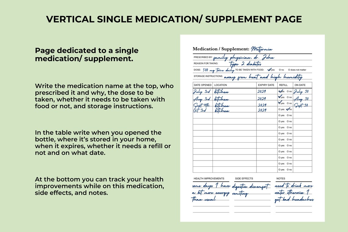 Printable Medication and Supplements Inventory Tracker, Medicine Log ...