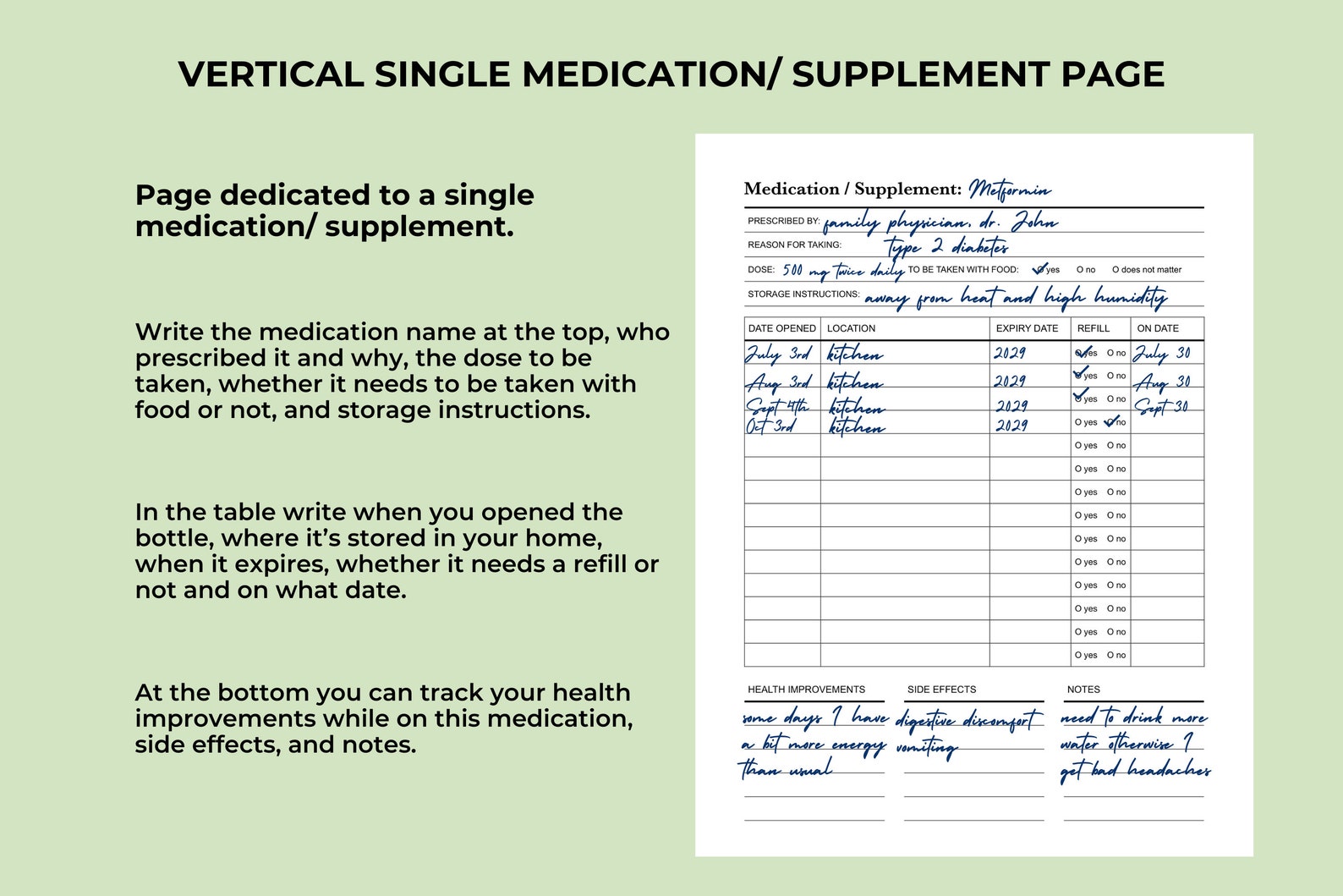 Printable Medication and Supplements Inventory Tracker, Medicine Log ...