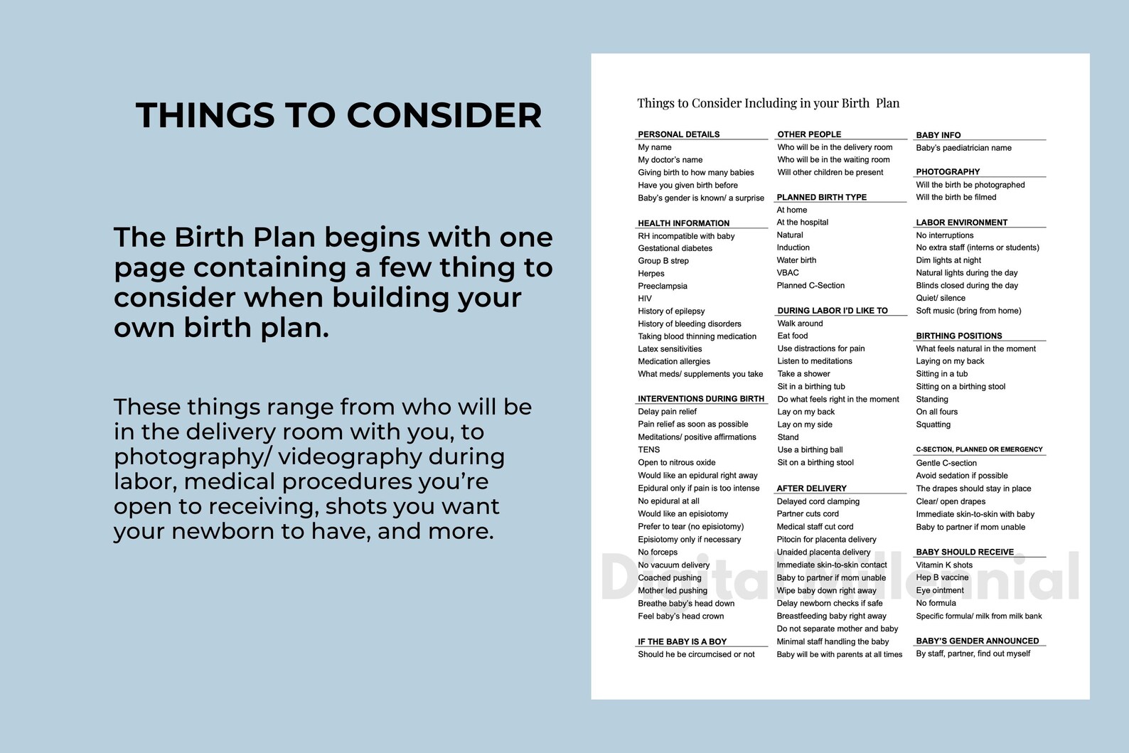 Printable Fillable Birth Plan in US Letter and A4 Sizes - Etsy