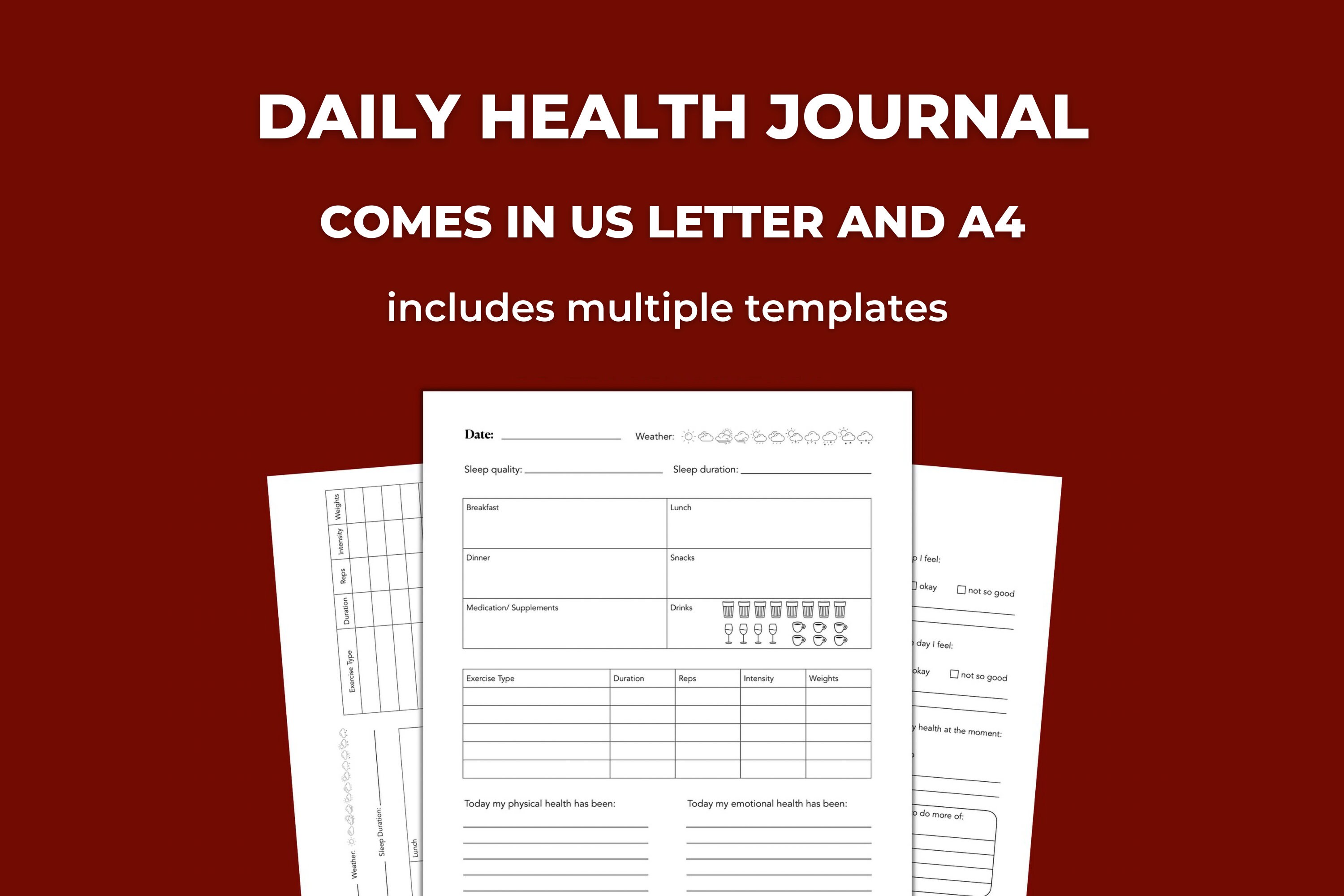 Printable Daily Health Journal for Physical and Emotional Well Being ...