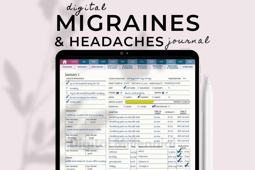 Digital Migraine & Headache Journal: Symptom Tracker, Trigger Log (PDF ...