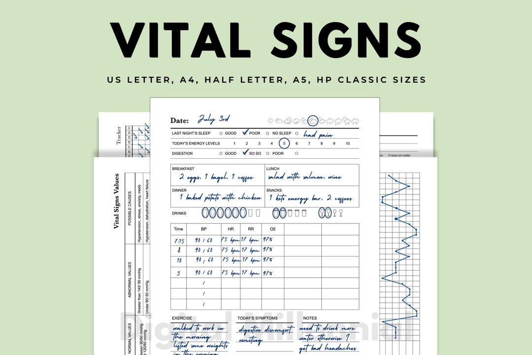 Printable Vital Signs Tracker, Includes Daily, Weekly and Monthly ...
