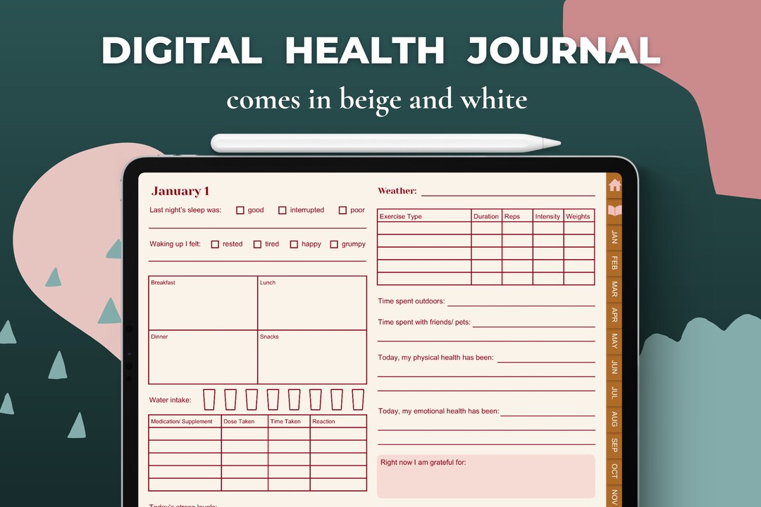 Daily Digital Health Journal for Use on Tablets in Beige and - Etsy