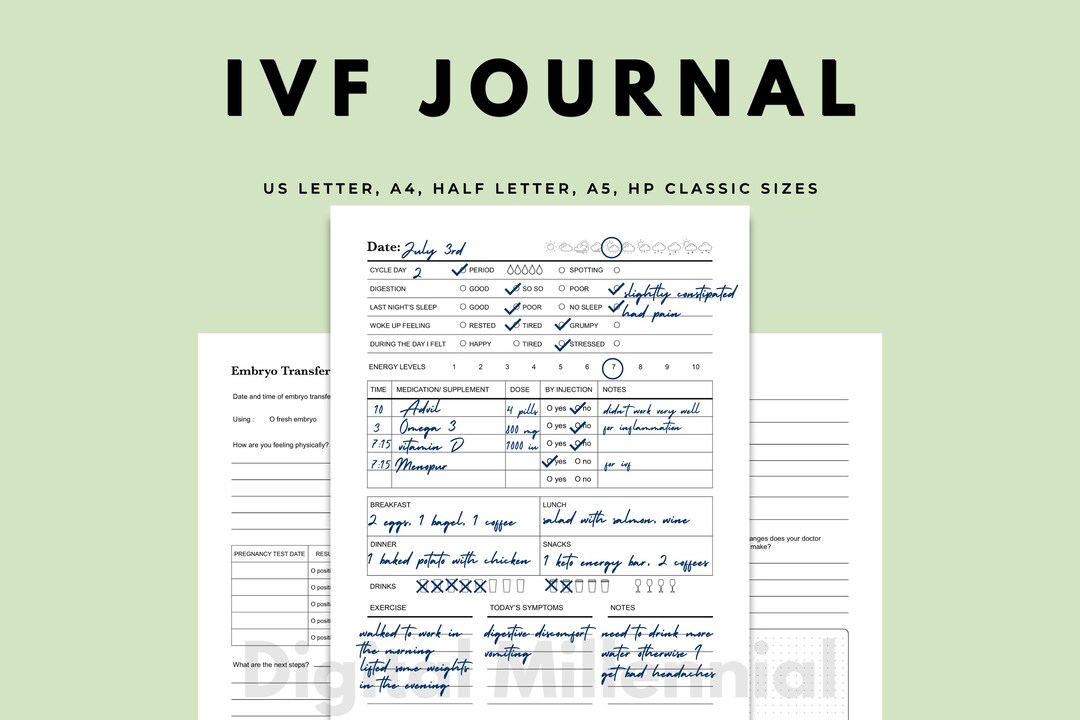Printable IVF Planner Includes Symptoms, Daily Health, Finances ...