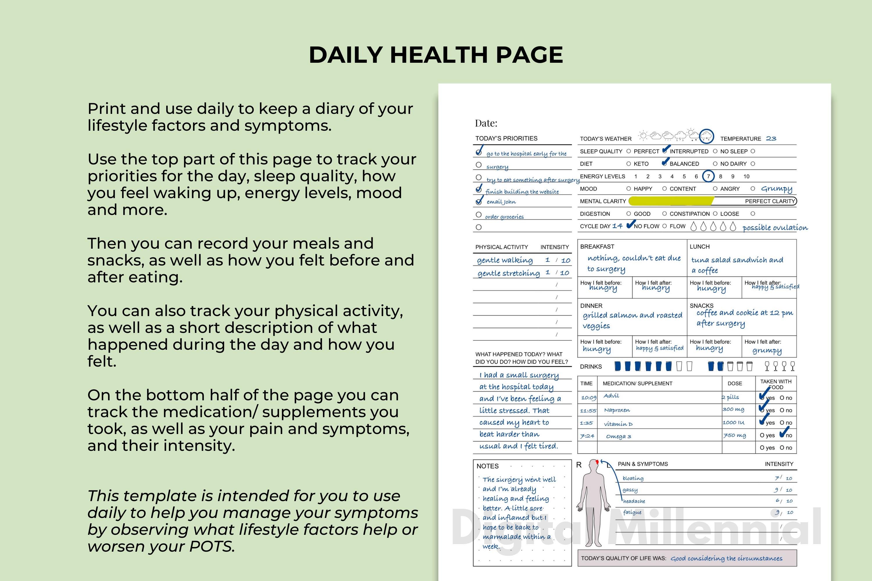 Printable POTS Journal for Monitoring Your Symptoms and Lifestyle ...