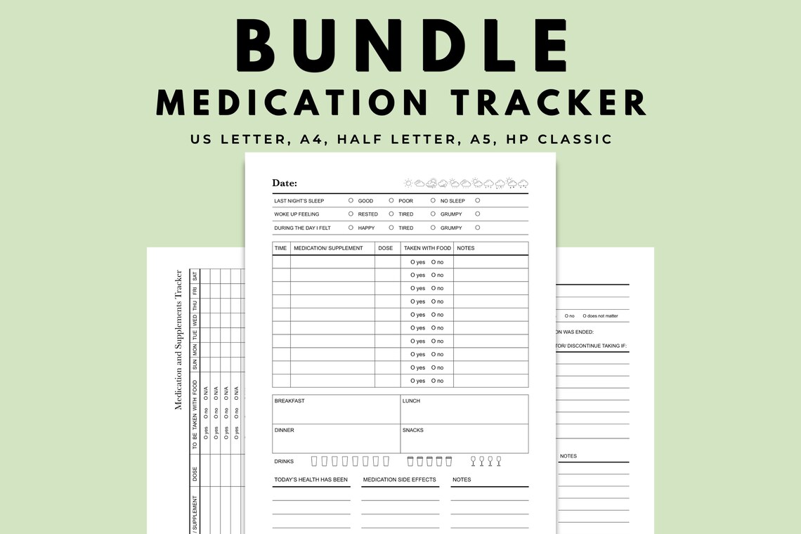 Printable Medication Supplements Bundle: Daily, Weekly, Monthly ...