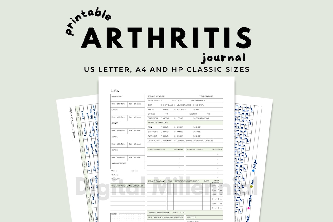 Printable Arthritis Health Journal: Pain & Symptom Tracker (digital ...