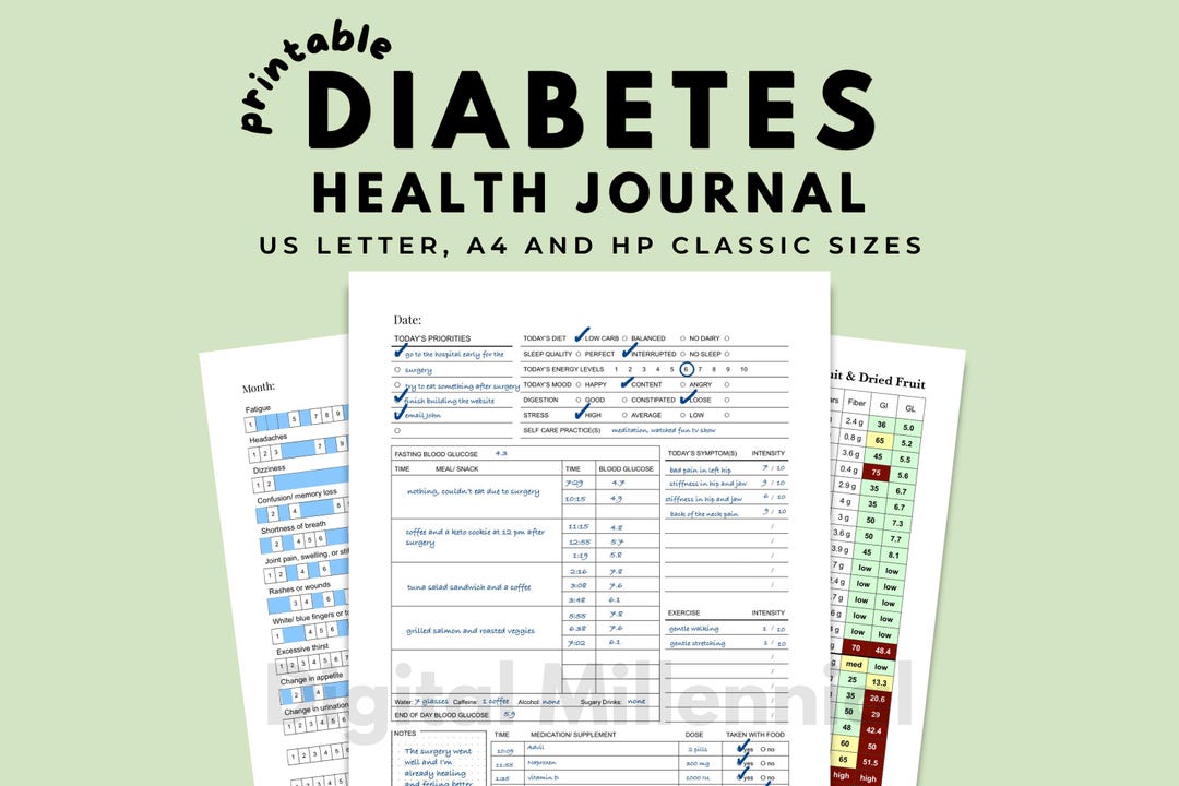 Printable Health Journal for Pre Diabetes, Type 1, 2 and Gestational ...