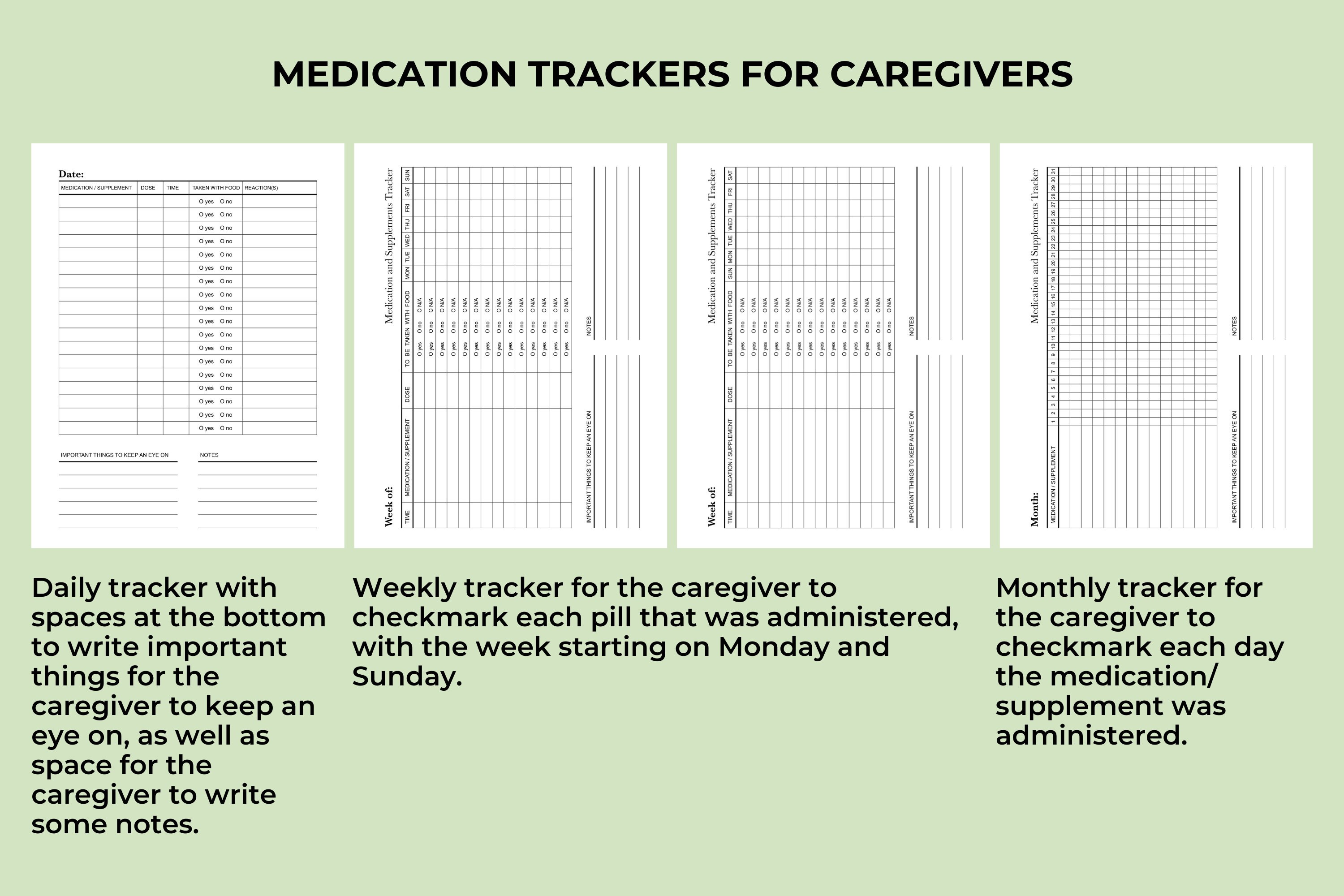 Printable Medication Supplements Bundle: Daily, Weekly, Monthly ...