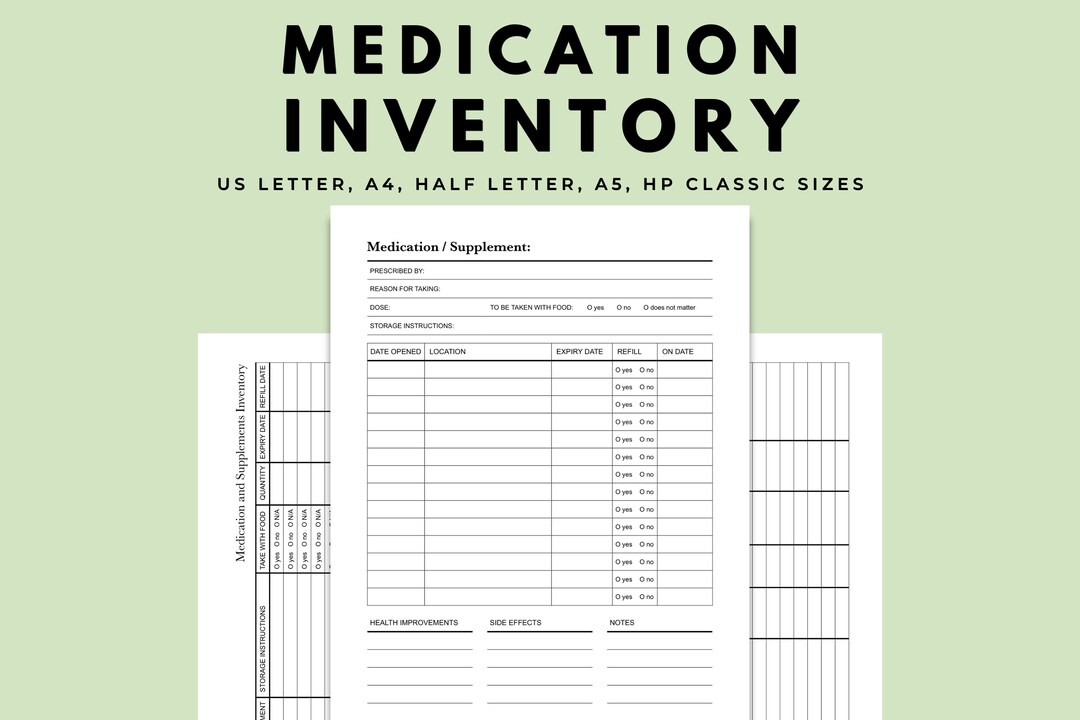 Printable Medication and Supplements Inventory Tracker, Medicine Log ...