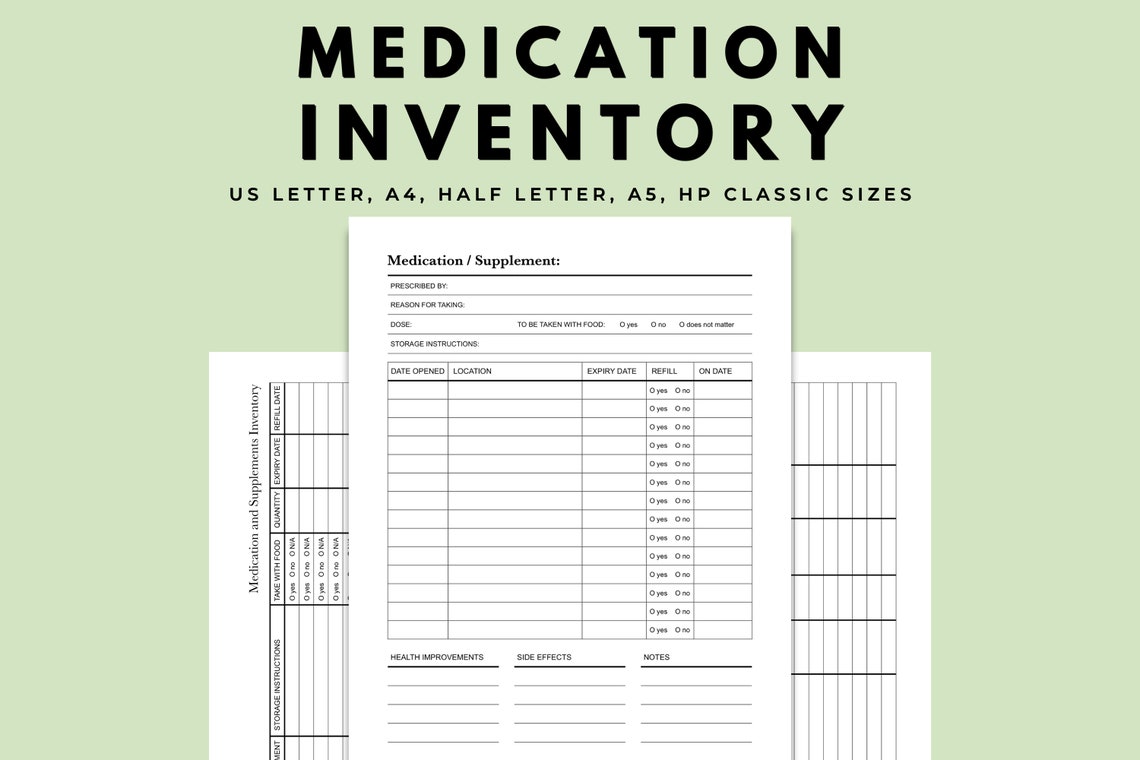 Printable Medication and Supplements Inventory Tracker, Medicine Log ...